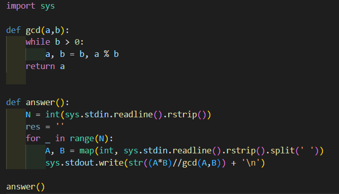 [Python] 백준 1934 최소공배수