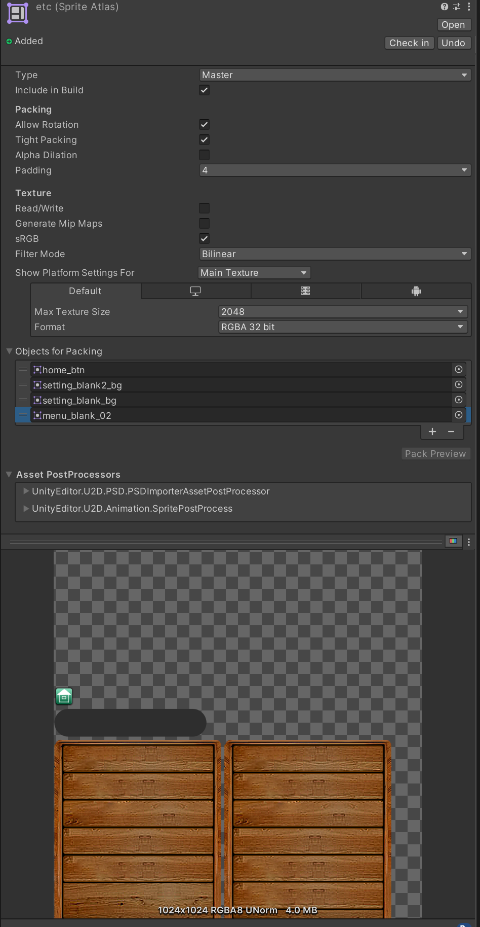 스프라이트 패키징 Sprite Atlas V2, TexturePacker