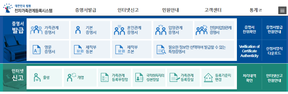 온라인으로 친양자 입양관계 증명서 발급바로 가기