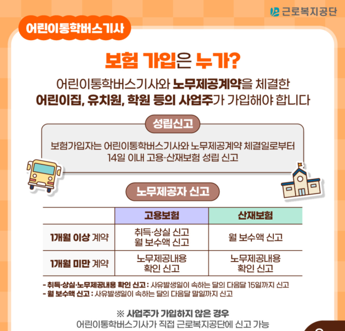 어린이 통학버스기사 고용보험 산재보험 가입 의무 필수