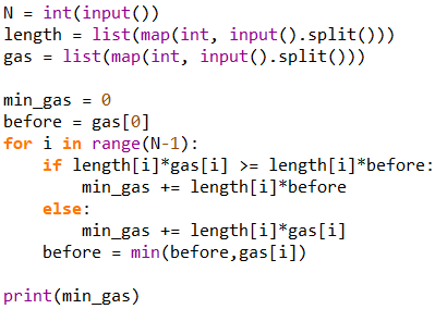 [BAEKJOON/Python3] 백준 13305 주유소