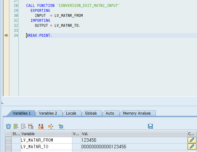 MATNR 필드 CONVERSION EXIT INPUT 주의사항