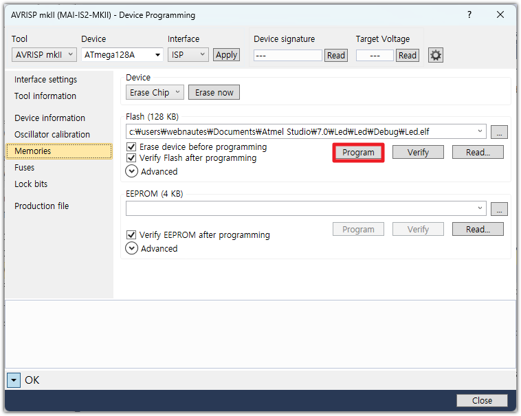 AVRISP mkII 및 Microchip Studio 사용법