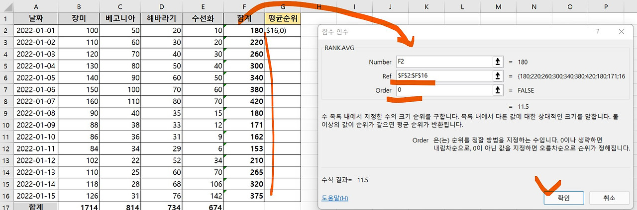 엑셀 순위 함수 Rankeq와 Rankavg 차이 오름차순 내림차순 알아보기
