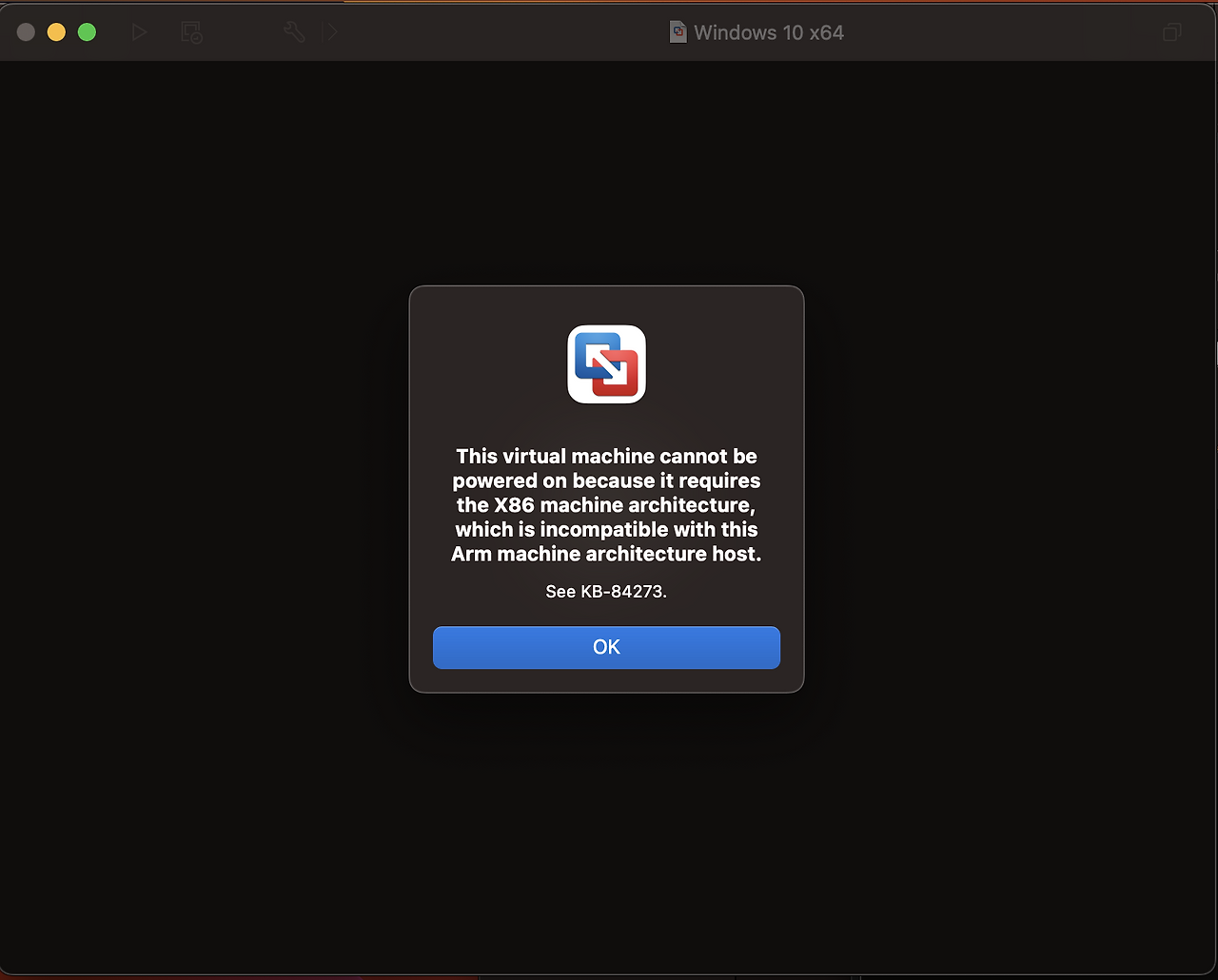 [VMware Fusion] this virtual machine cannot be powered on because it requires the x86 machine ...