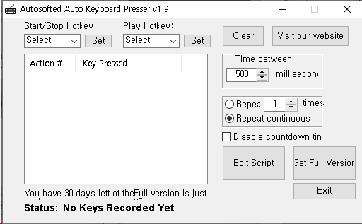 키보드의 특정키를 자동으로 반복해서 눌러주는 프로그램 Auto Keyboard Presser v1.9