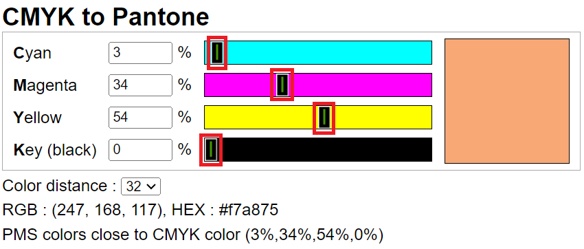 팬톤 컬러 찾기 CMYK 색상표 변환 사이트