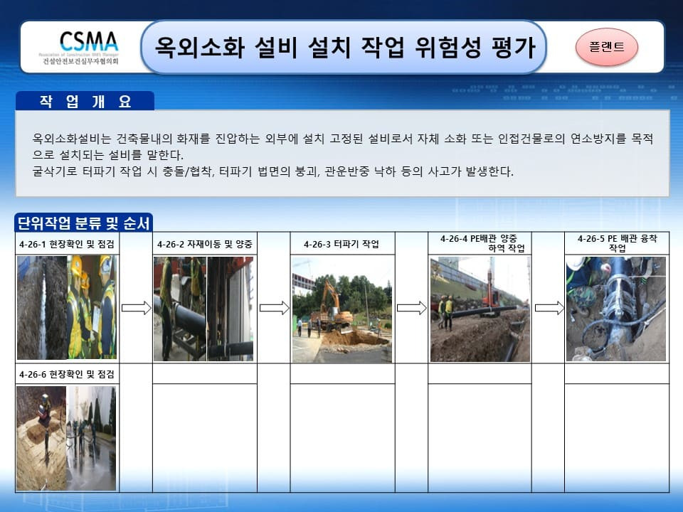 건설공사 안전비법 옥외 소화설비 설치 작업 위험성평가 양식 건설공사 안전비법