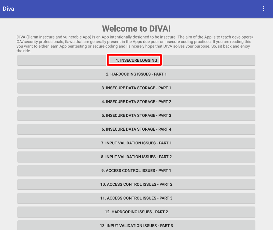 Security Analysis :: [안드로이드 APK 진단]DIVA - 1. 안전하지 않은 로깅