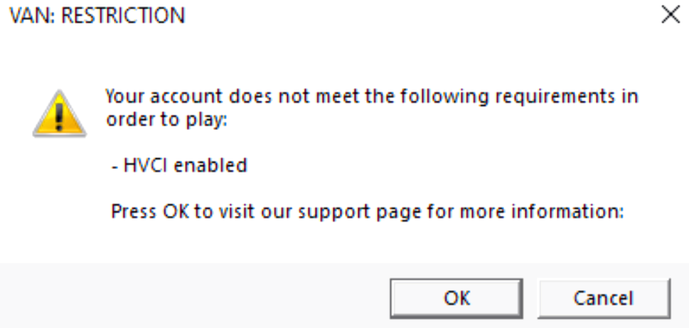 VAN: RESTRICTION - HVCI 발로란트 오류 해결방법
