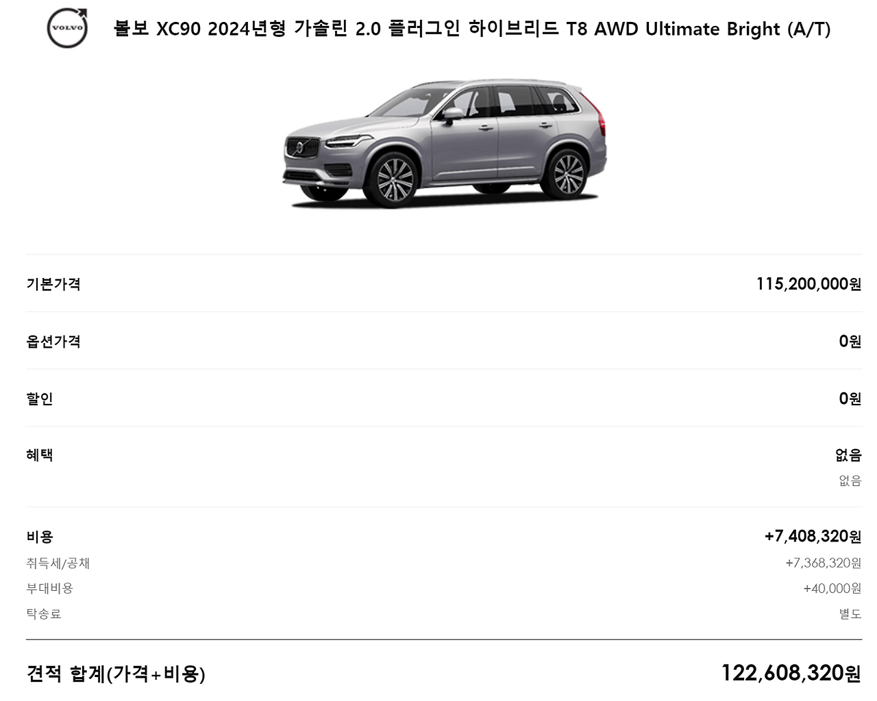 볼보 Xc90 신형 가격 플러그인 하이브리드 가격표최신