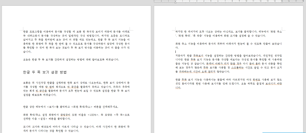 한글 두 쪽 보기 설정 방법