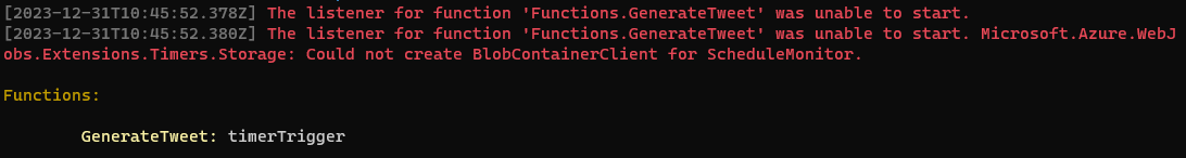 [Azure Functions] local에서 TimeTrigger Exception