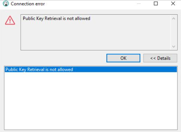 [Mysql] DBeaver에서 Mysql접속시 Public key retrieval is not allowed 오류