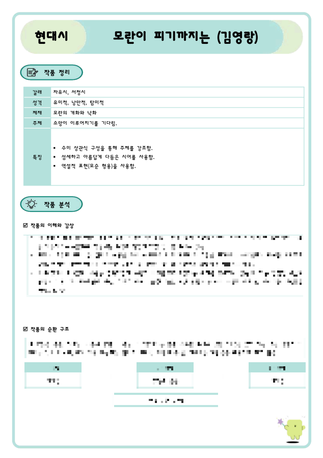 네모국어 문학 총정리 모란이 피기까지는김영랑 문제·정답·해설·해석·선지 Pdf