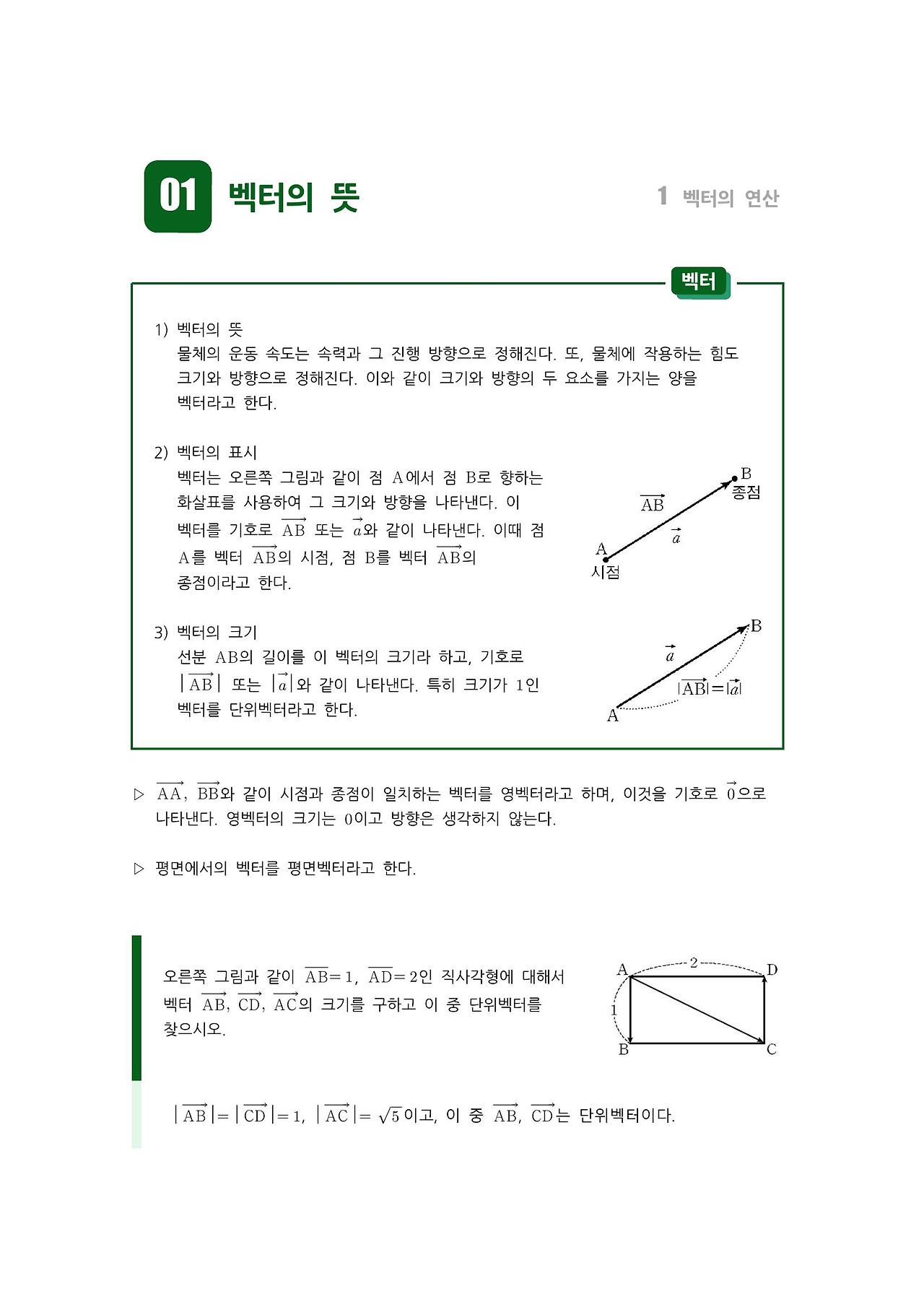 수학 개념 정리공식 벡터의 뜻 벡터의 표시 벡터의 크기 서로 같은 벡터