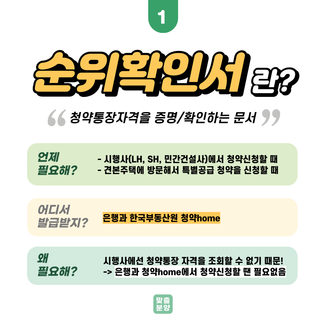 청약통장 순위확인서 발급하기 맞춤분양