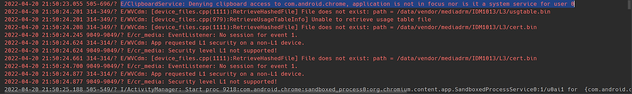[Android Studio] E/ClipboardService: Denying clipboard access to com.android.chrome, application ...