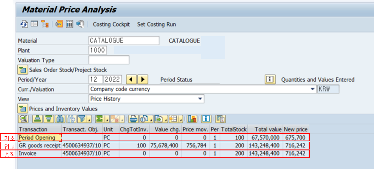 구매오더 입고와 이동평균가(T-Code: CKM3N, 그리고 PO ME23N의 상관관계)