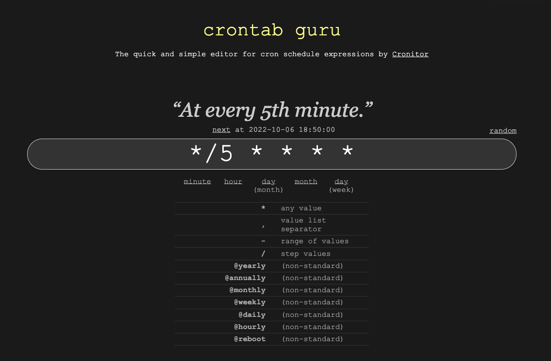 [TIL] Crontab.guru - Cron 표현식 테스트 해볼 수 있는 사이트 221006