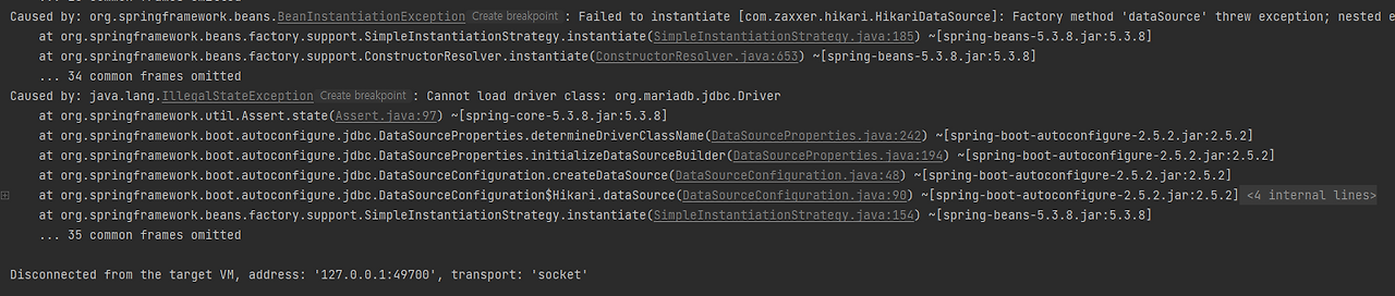 [spring Boot Gradle] Cannot Load Driver Class Org Mariadb Jdbc Driver 해결