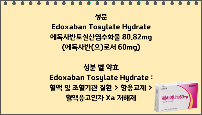 릭시아나정 60mg 뇌졸중 및 색전증 예방 약 복용법과 부작용 알아보기