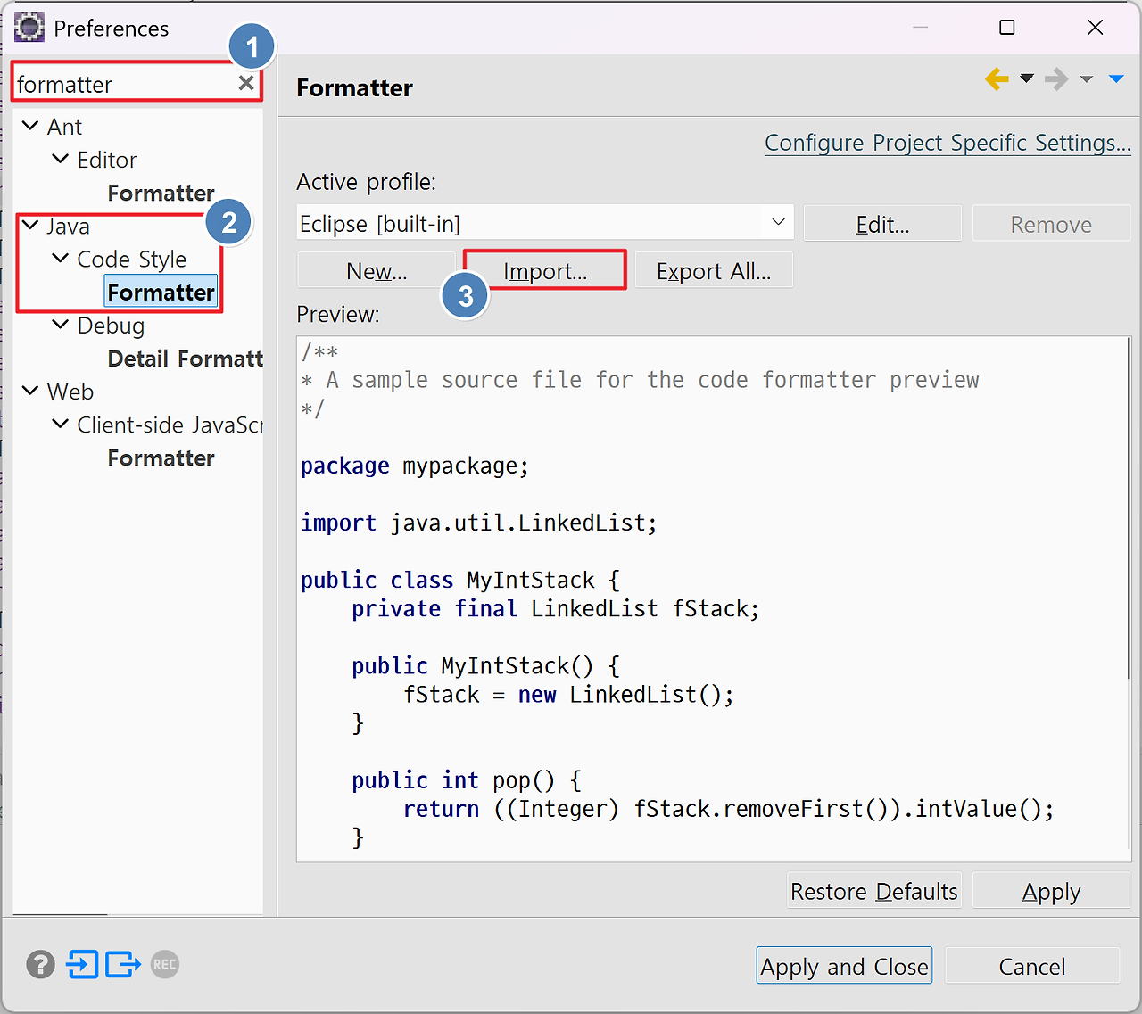 이클립스(eclipse) 코드 스타일 포맷터(formatter) 및 Save Actions 설정