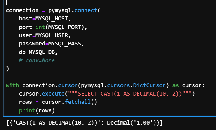 [PyMySQL] Decimal 데이터를 python float으로 변환