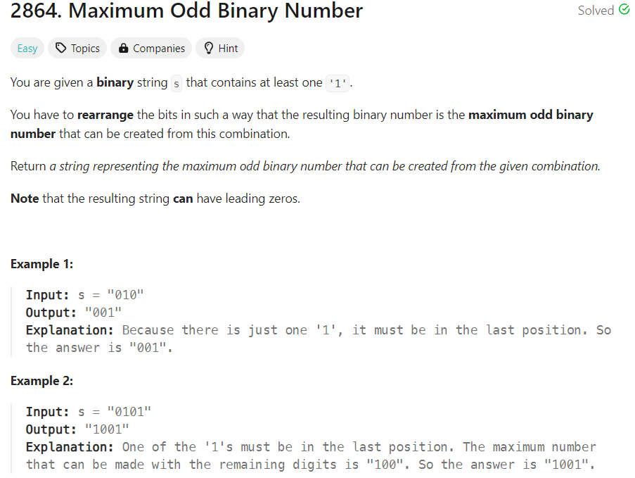 99클럽 코테 스터디 40일차 TIL (+JAVA/Maximum Odd Binary Number)