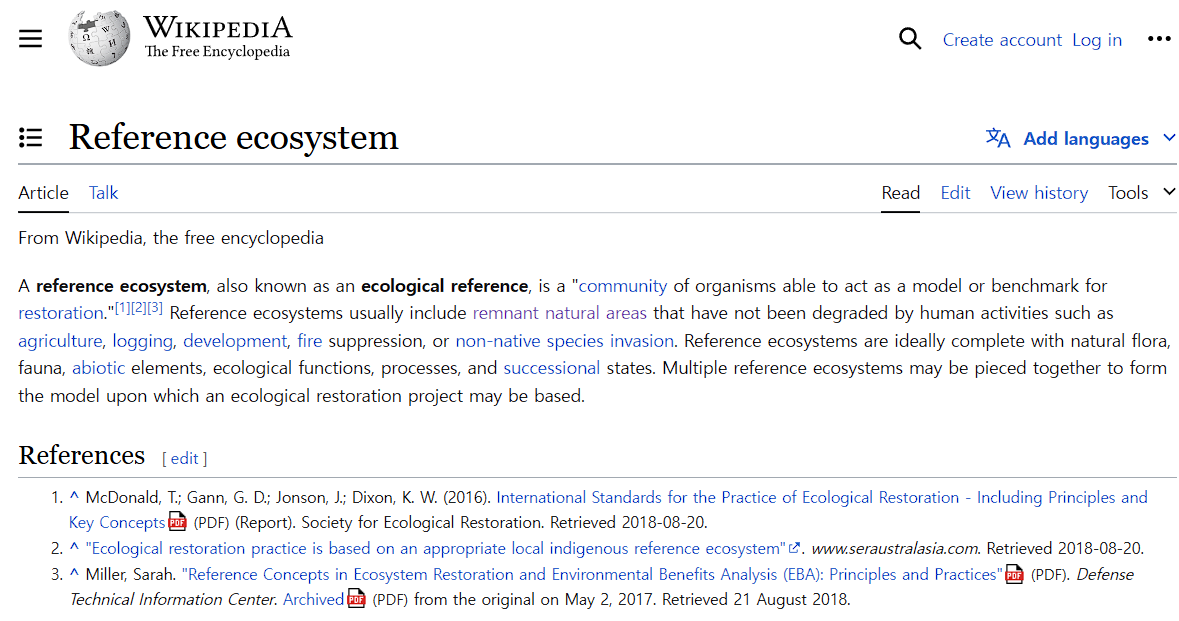 참조생태계/표준생태계(reference ecosystem), 생태적 참조(ecological references)