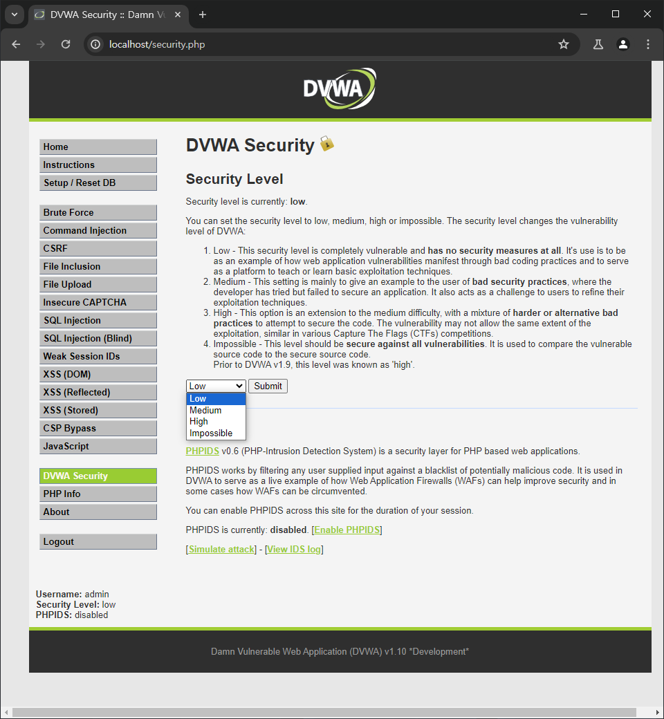 [DVWA] DVWA Security Level