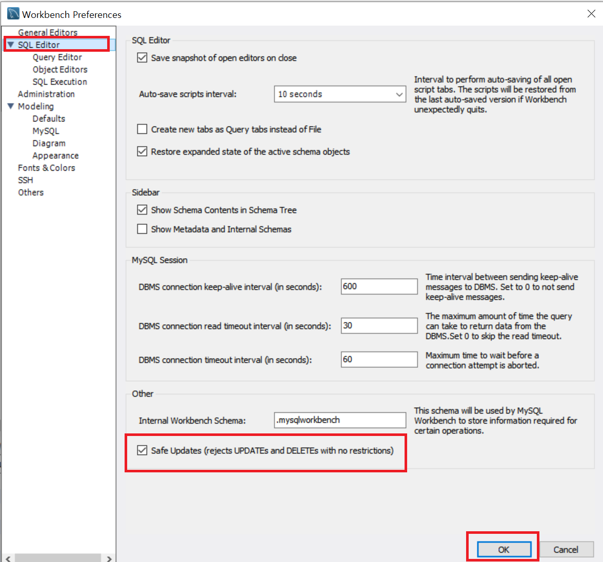 MySQL safe mode 해제하기