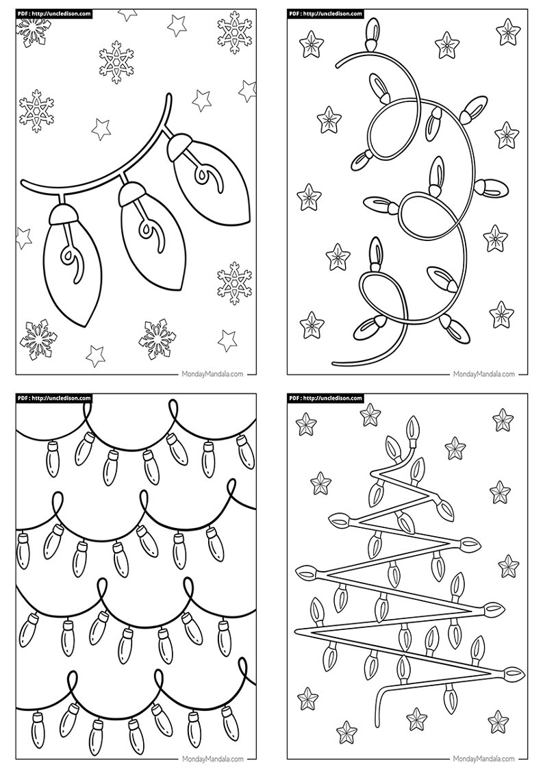 크리스마스 색칠공부 도안 조명 화환 사탕 장식 Pdf 무료 프린트