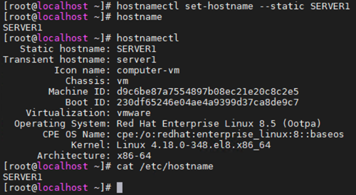 Linux 8 hostname 변경하기 hostnamectl
