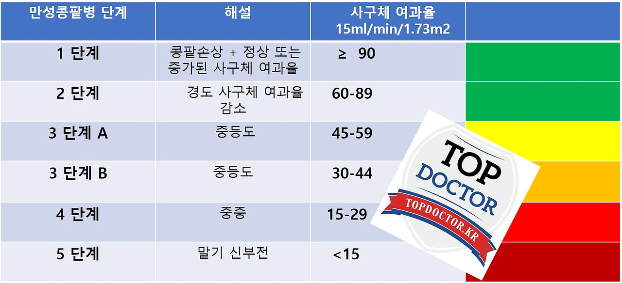 만성콩팥병 단계 사구체 여과율 1단계 만성콩팥병 3단계 만성 콩팥병 4단계 만성콩팥병 5단계