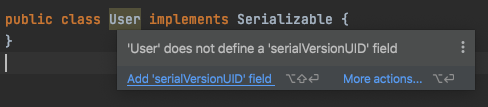 IntelliJ java class serialVersionUID 자동 생성