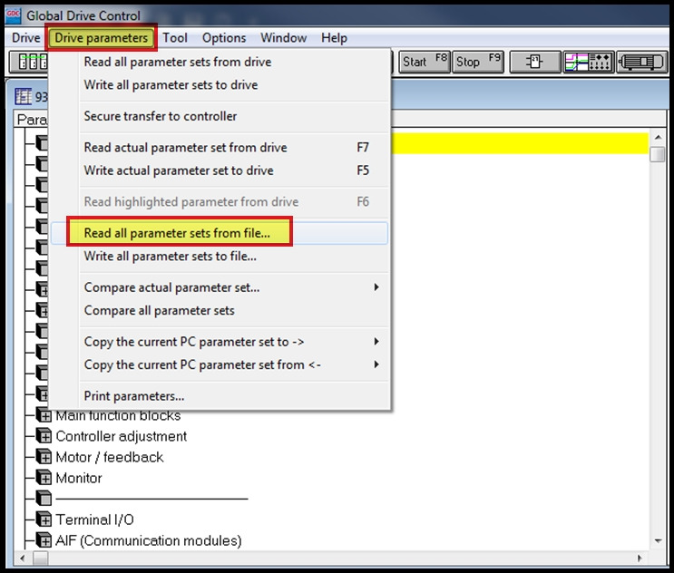 Lenze GDC (2) - Send a parameter file to inverter (Write)