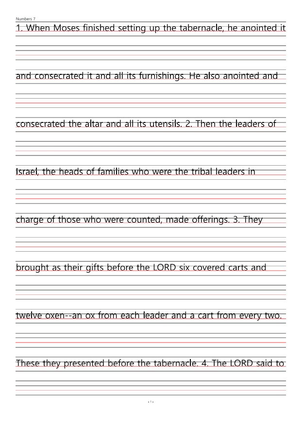 Numbers 7 Handwrite the Bible 민수기7장 영어성경필사 PDF