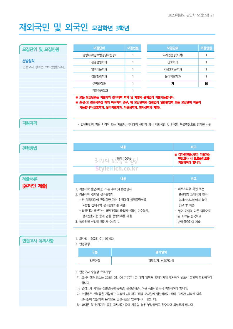 가천대 편입 2023학년도 모집요강 간편하게 보자