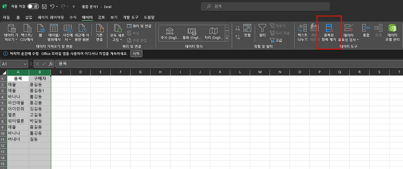 Excel 엑셀 중복 삭제 중복값 제거 함수 Countif Exact