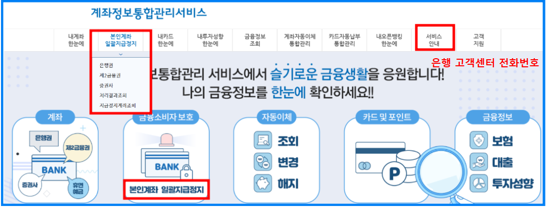 은행 통장 금융거래 안심차단 서비스 및 본인계좌 일괄지급정지 신청방법