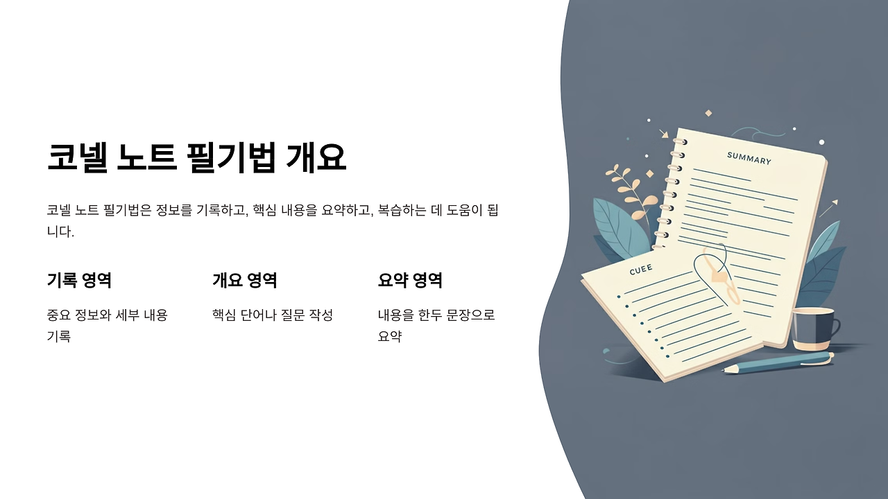 공부 잘하는 사람들의 비밀 코넬 노트 필기법 완벽 가이드