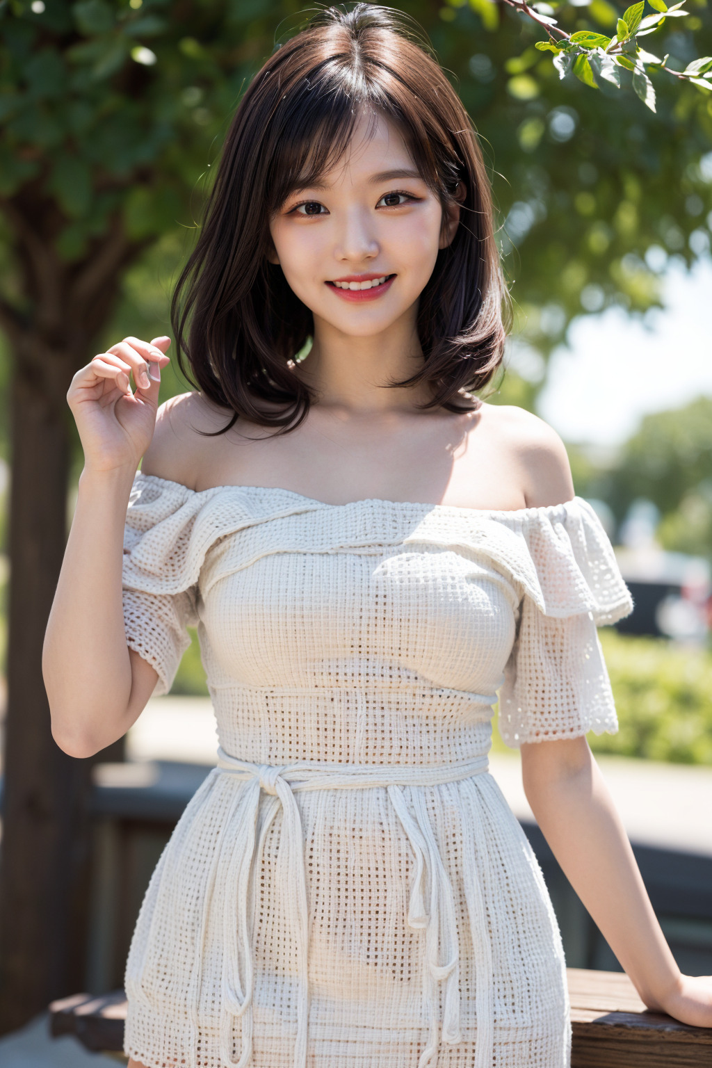 오프숄더 원피스 드레스 입은 여자모델