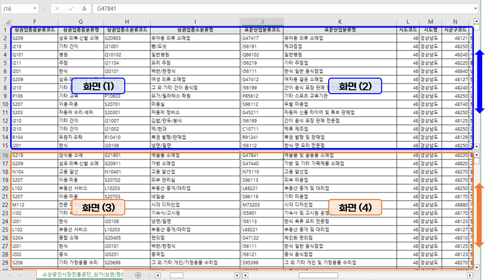 엑셀 여러 개 시트 동시에 띄워 놓고 비교하기 나누기 새 창 나란히 보기 동시 스크롤 모두 정렬