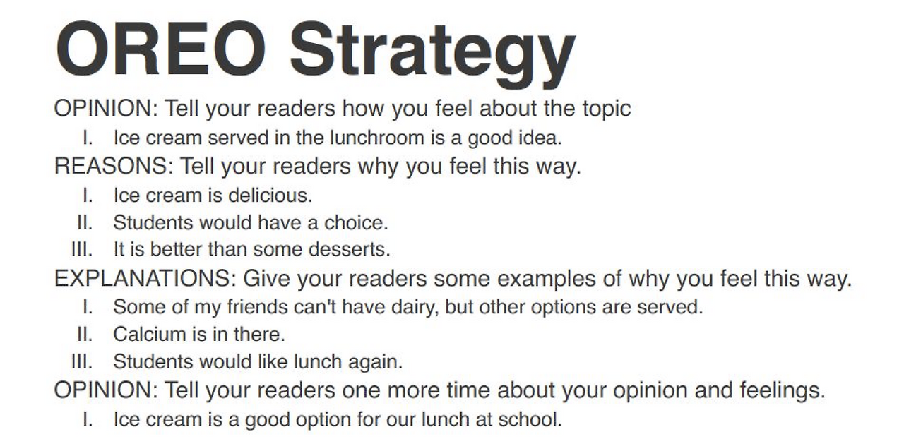 OREO 전략 - opinion / reason / evidence(example) / opinion