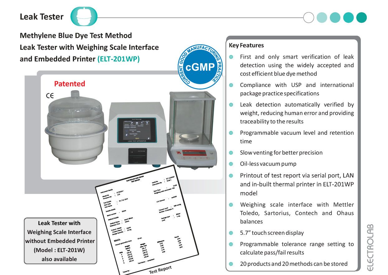 Leak Tester with Weighing Scale interface and embedded Printer (ELT ...