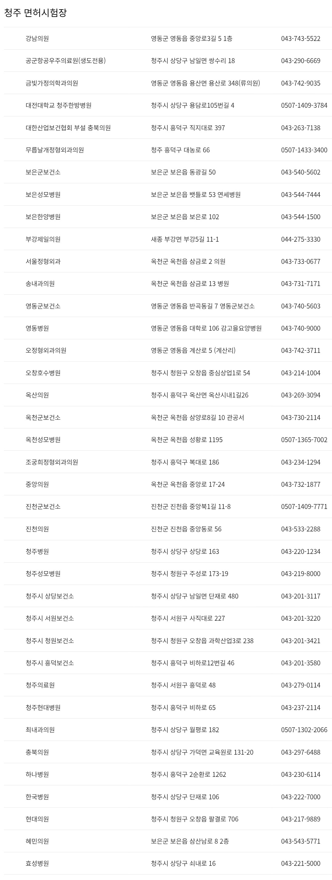 충북 청주 운전면허시험장 신체검사서 발급기관 주소 연락처 등 안내