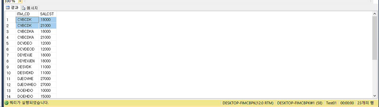 MSSQL count, group by - 가격이 여러개 존재하는 품목을 찾자!