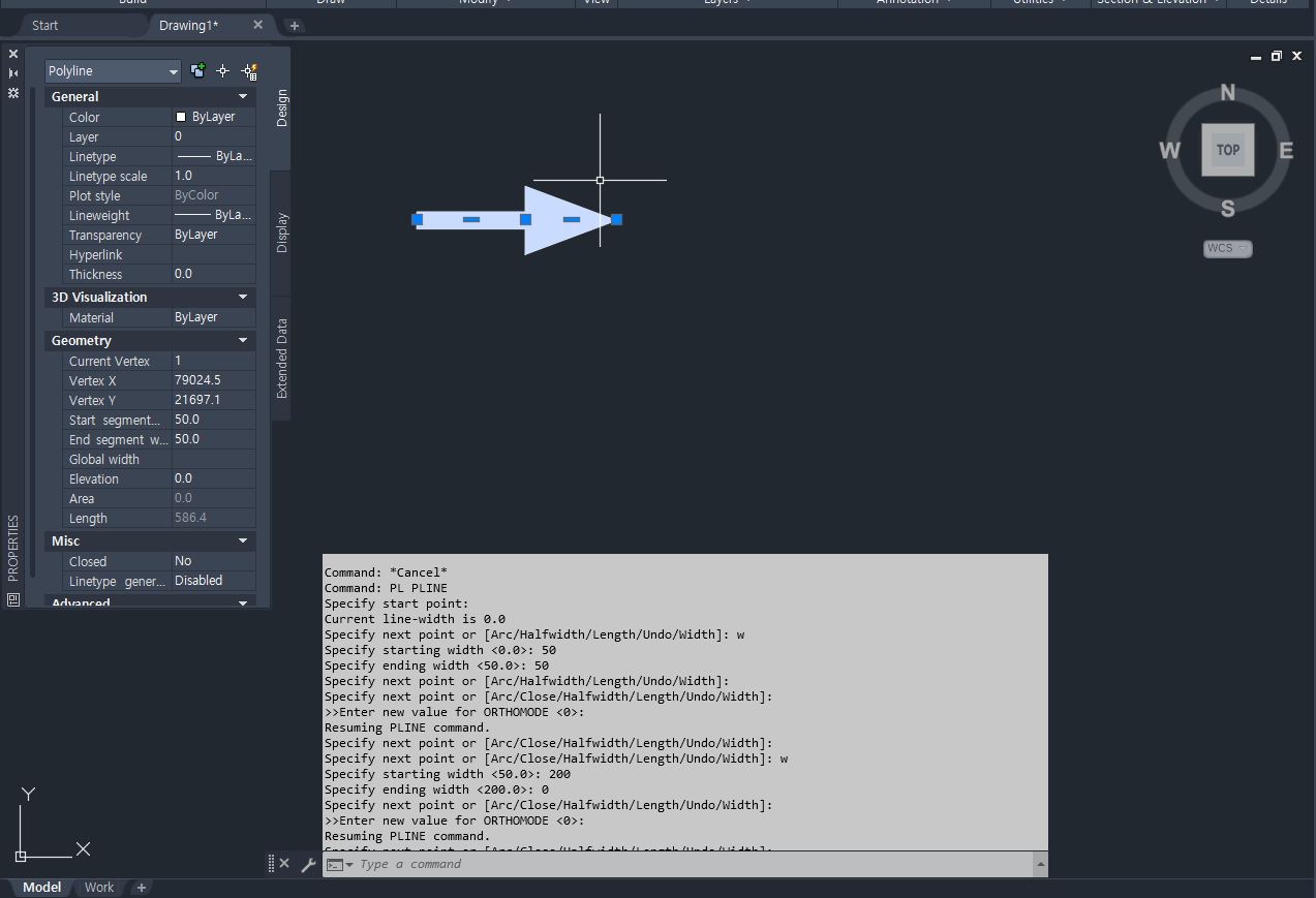 [AutoCAD] PolyLine폭 설정.