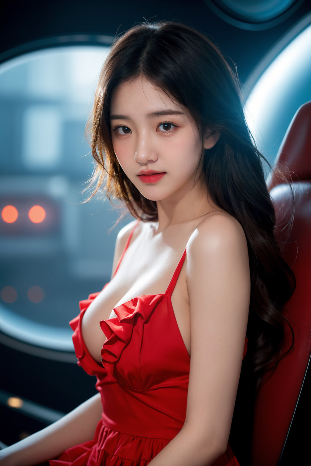 Ai로 생성한 레드 드레스 입은 여성 이미지 2